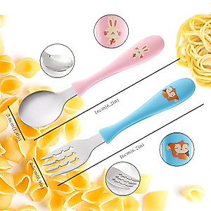 4PCS Toddler Utensils, MONGSEW Toddler Forks and Spoons Set, Premium Food-Grade Stainless Steel Kids Silverware Set with Stylish Squirrel and Rabbit Pattern Handle, Dishwasher Safe