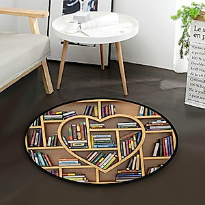 ALAZA Bookshelf Library Back to School Round Area Rug for Living Room Bedroom 3' Diameter(92 cm)