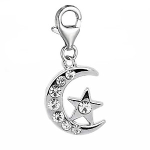 Moon and Star Charm for European Clip on Jewelry with Lobster Clasp