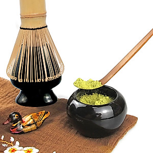 Artcome 10Pcs Japanese Matcha Tea Set, Matcha Bowl, Matcha Whisk, Whisk Holder, Traditional Scoop, Tea Spoon, Tea Cloth, Bamboo Holder, Scoop Holder, Matcha Powder Caddy, Matcha Powder Strainer(Black)