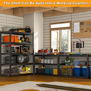 REIBII Garage Shelving Load 2500LBS Wide Storage Shelves Adjustable Sturdy Heavy Duty Shelving Deep Metal Shelves for Storage Tall Metal Shelf, Organize for Pantry Kitchen