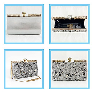 Felice Ann Glitter Rhinestone Sequins Evening Clutch Handbag Chain Strap Crossbody Shoulder Bag, Silver