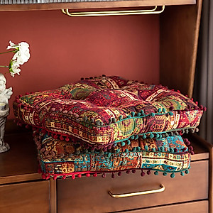 vctops Bohemian Patchwork Square Chair Seat Cushions for Dining Kitchen Office Chairs Patio Soft Cotton Linen Chair Pads (Blue,16"x16")