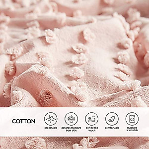 Comfort Spaces 100% Comforter Set Cotton Jacquard Pom Tufts Design Hypoallergenic Down Alternative, All Season Modern Bedding, Matching Shams, Full/Queen, Phillips, Blush