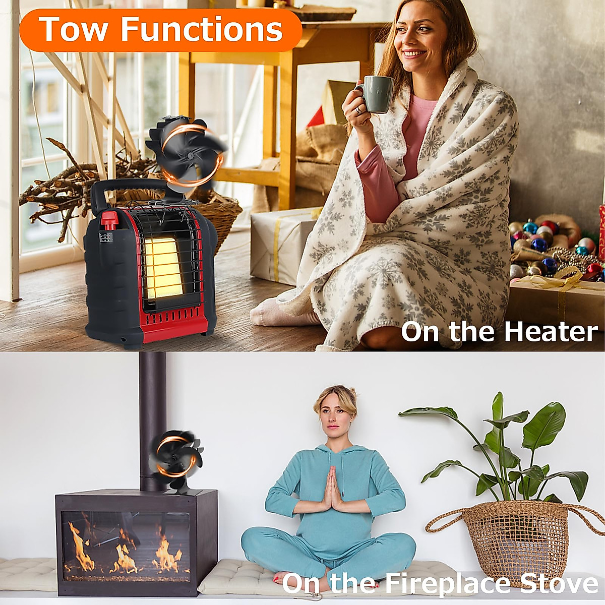 Wood Stove Fan, 4 Blade Heat Powered Fireplace Fan with Magnetic Thermometer，Stove Eco Fans for Wood Log Burner, Stove Heater Fans with Bracket Fixed on Wood Stove Accessories for Home Camping