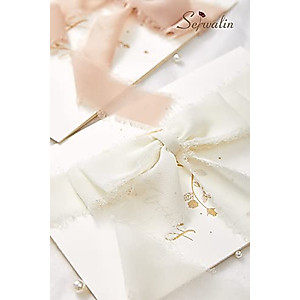 Serwalin 4 Rolls Handmade Fringe Chiffon Silk Ribbon 1.5" x 7Yd Gauze Frayed Edges Nude & White Ribbons Set 28 Yards for Gift Wrapping, Wedding Invitations, Bridal Bouquets,DIY Crafts Decor