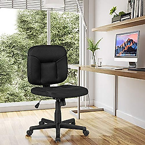 POWERSTONE Armless Office Chair Mid-Back Task Chair Swivel Ergonomic Small Desk Chair for Home Office Upholstered Low-Back Adjustable Black