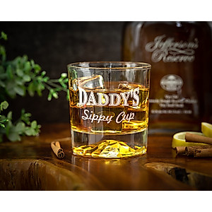 COOL STONES Daddy's Sippy Cup Whiskey Glass and Whiskey Socks for Dad - Whiskey Socks - New Dad and Old Dad - Gift Set for Men - Funny Engraved Scotch Glass and Fun Socks (Cup & Socks)