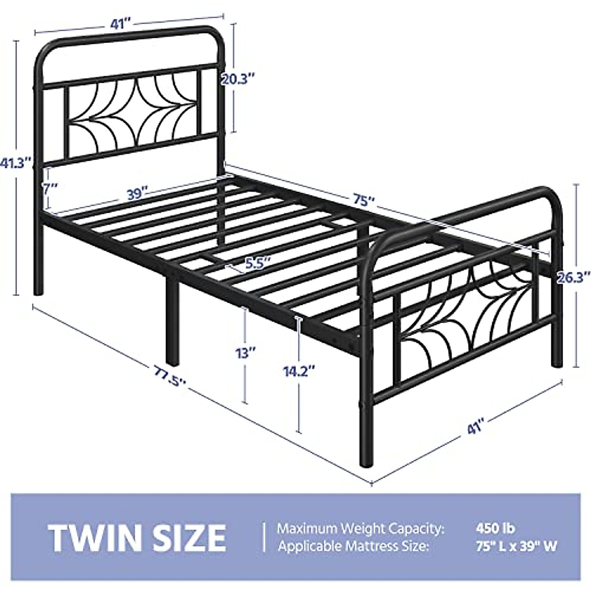 Yaheetech Twin Size Bed Frame Metal Platform Bed with Sparkling Star-Inspired Design Headboard, 13 Inch Underbed Storage, No Box Spring Needed, Easy Assembly, Modern, Black