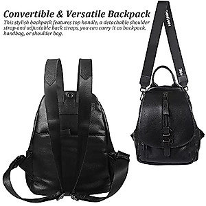 Roxie Genuine Leather Backpack Purse Medium Size Casual Daypack Fashion Satchel Convertible Shoulder Bag for Women Black 12 Inch