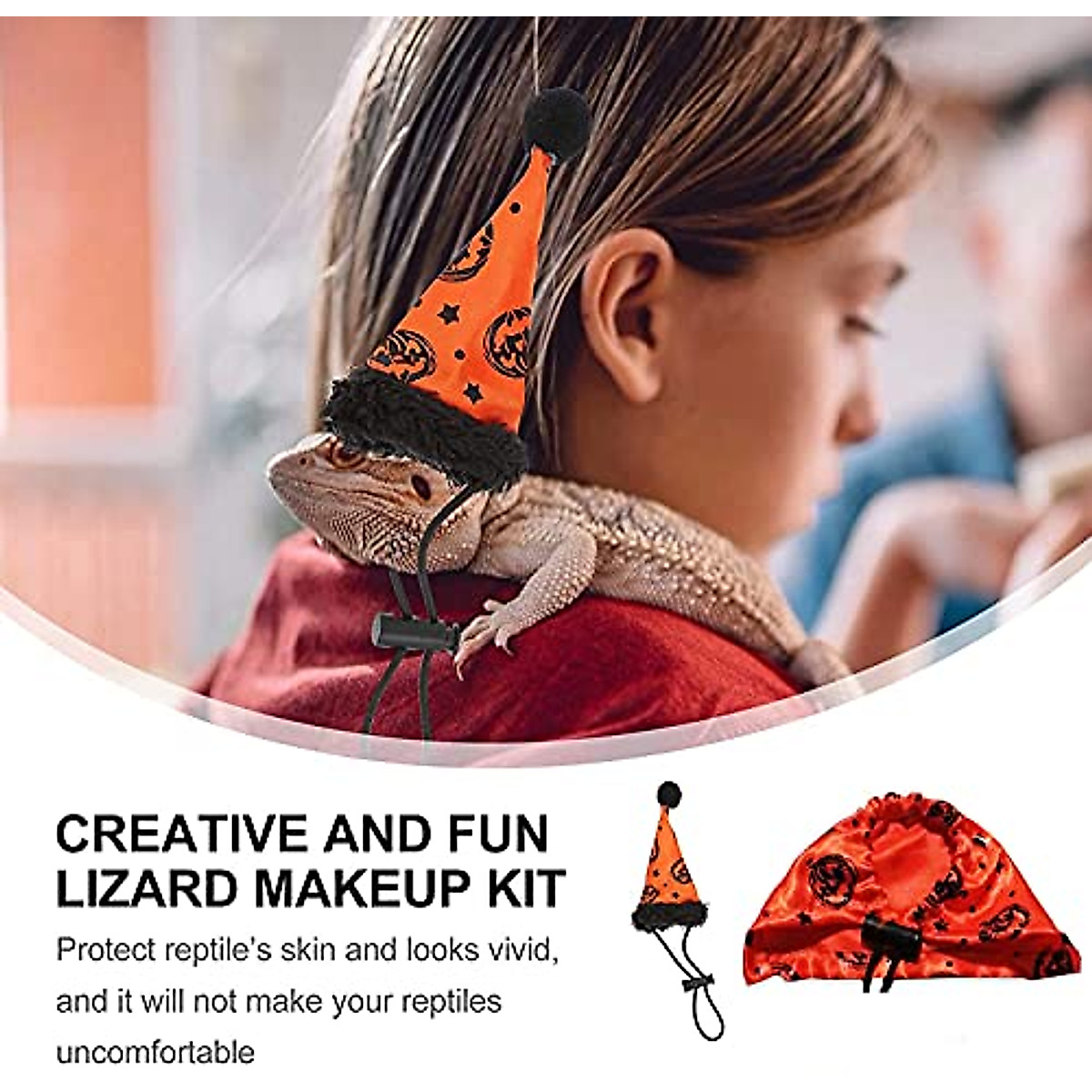 Lizard Clothes for Bearded Dragon - Halloween Hat and Cloak Set Adjustable Halloween Costume Xmas Gifts Pets Apparel for Bearded Dragon Rabbit Guinea Pig Ferret Hedgehog (Halloween Hat & Cloak Set)