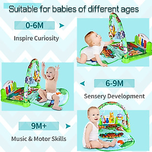 Baby Play Gym Mats, Baby Activity Mat for Sensory and Motor Skill Development, Baby Funny Play Piano Gym with Music and Lights Activity Gym Play Mat Center for Newborn 0-12 Months