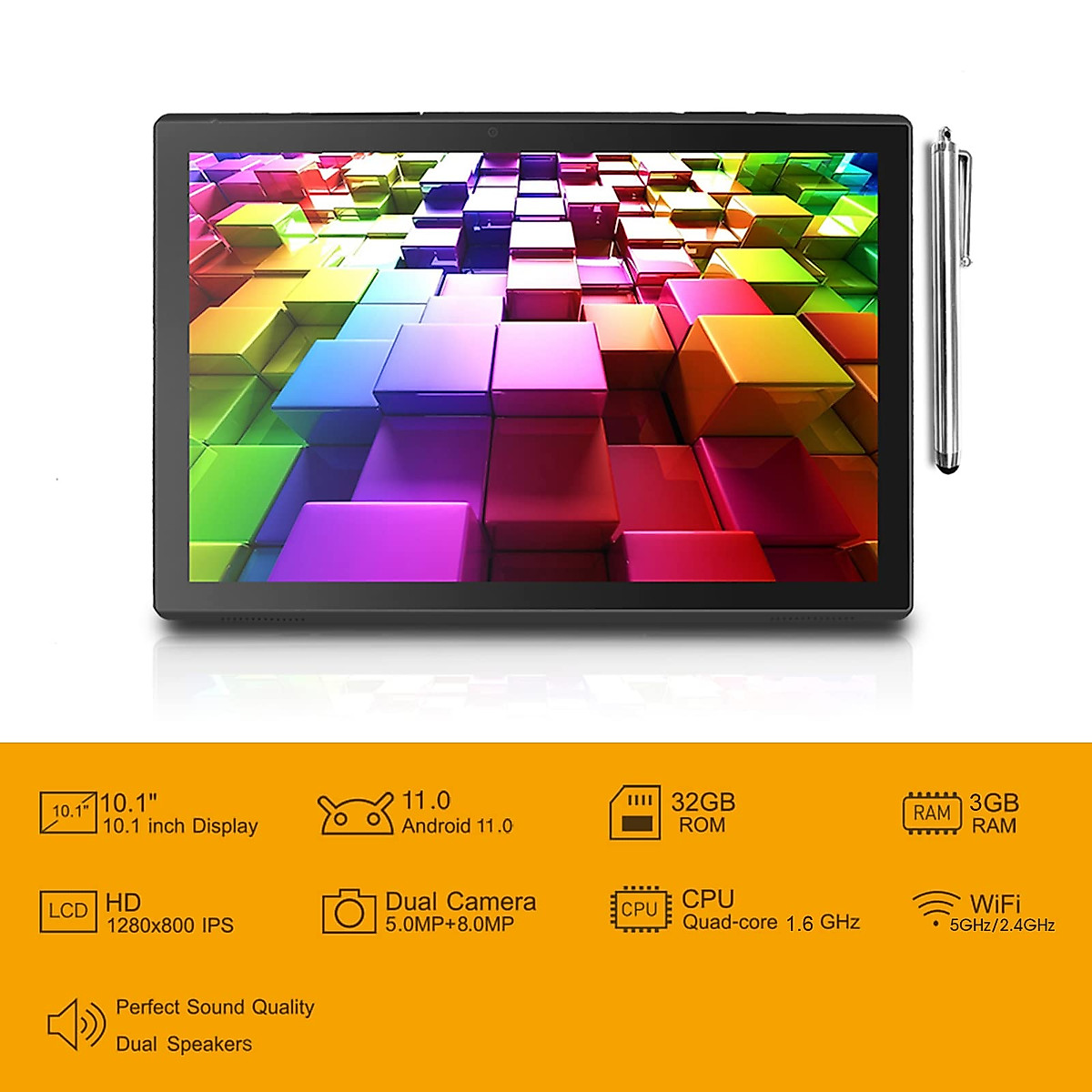 CWOWDEFU Tablet 10 inch with Case Android Tabletas 32GB Touchscreen Tablets 10.1 Inch Ax WiFi 6 Tablet PC (Black)