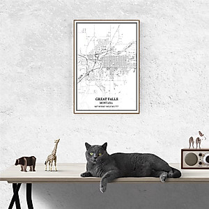 TANOKCRS Great Falls Montana USA America Map Wall Art Canvas Print Poster Artwork Unframed Modern Black and White Map Souvenir Gift Home Decor