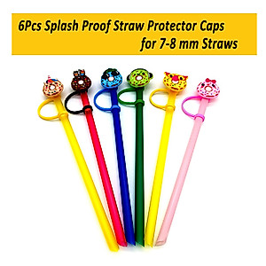 Silicone Straw Plug, 6Pcs Silicone Straw Lid, Reusable Drinking Straw Tips, Splash Proof Straw Protector Caps, Straw Covers for 7-8 mm Straws (Mixed Pattern)