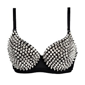 Generic Womens WomenS Studded Rivets Bras Punk Push Up Tops Underwear For Party Club Sexy Gothic Metallic Bra Clubwear Silver,XXLarge