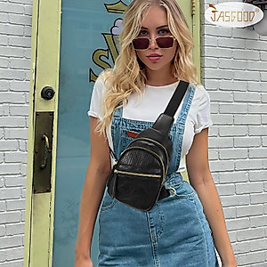 JASGOOD Small Sling Bag for Women Trendy Crossbody Bags Leather Fanny Packs for Women Chest Bag Gift Sling Purse for Traveling,Black