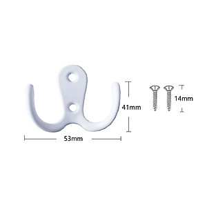 Lansonee 2 Pcs Double Prong Robe Hooks, Dual Coat Hooks Wall Mounted Hanging Clothes for Bathroom Bedroom Door Wall Retro Metal Cloth Hanger Double Coat Hooks with 4 Screws (White)