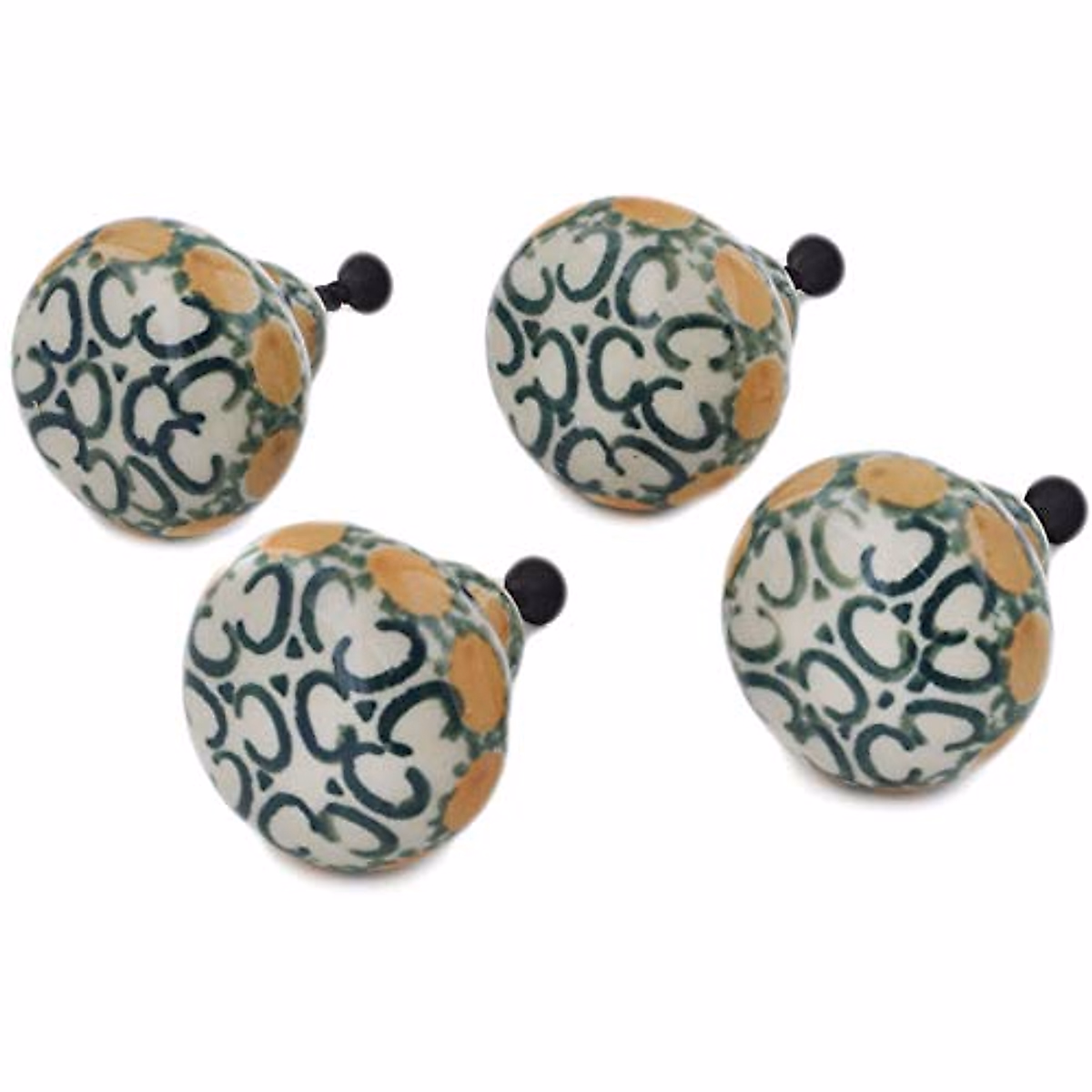 Polish Pottery Set of 4 Drawer Pull Knobs 1-1/2 inch Made by Ceramika Artystyczna (Autumn Wheatfields Theme) + Certificate of Authenticity