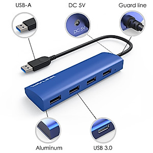 USB 3.0 4-Port Hub Adapter,WAVLINK Slim Aluminum Hub with 4 Port USB 3.0,Compatible with MacBook, Laptop, Surface Pro, PS4, PC, Flash Drive, Mobile HDD