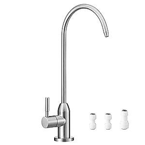 PURENAT Reverse Osmosis/RO Water Faucet,Lead-Free Drinking Water Faucet,Safe Water Filter Faucet,Brushed Filtered Water Faucet(304 Stainless Steel) for Kitchen Sink with 2 Size of Quick Fittings