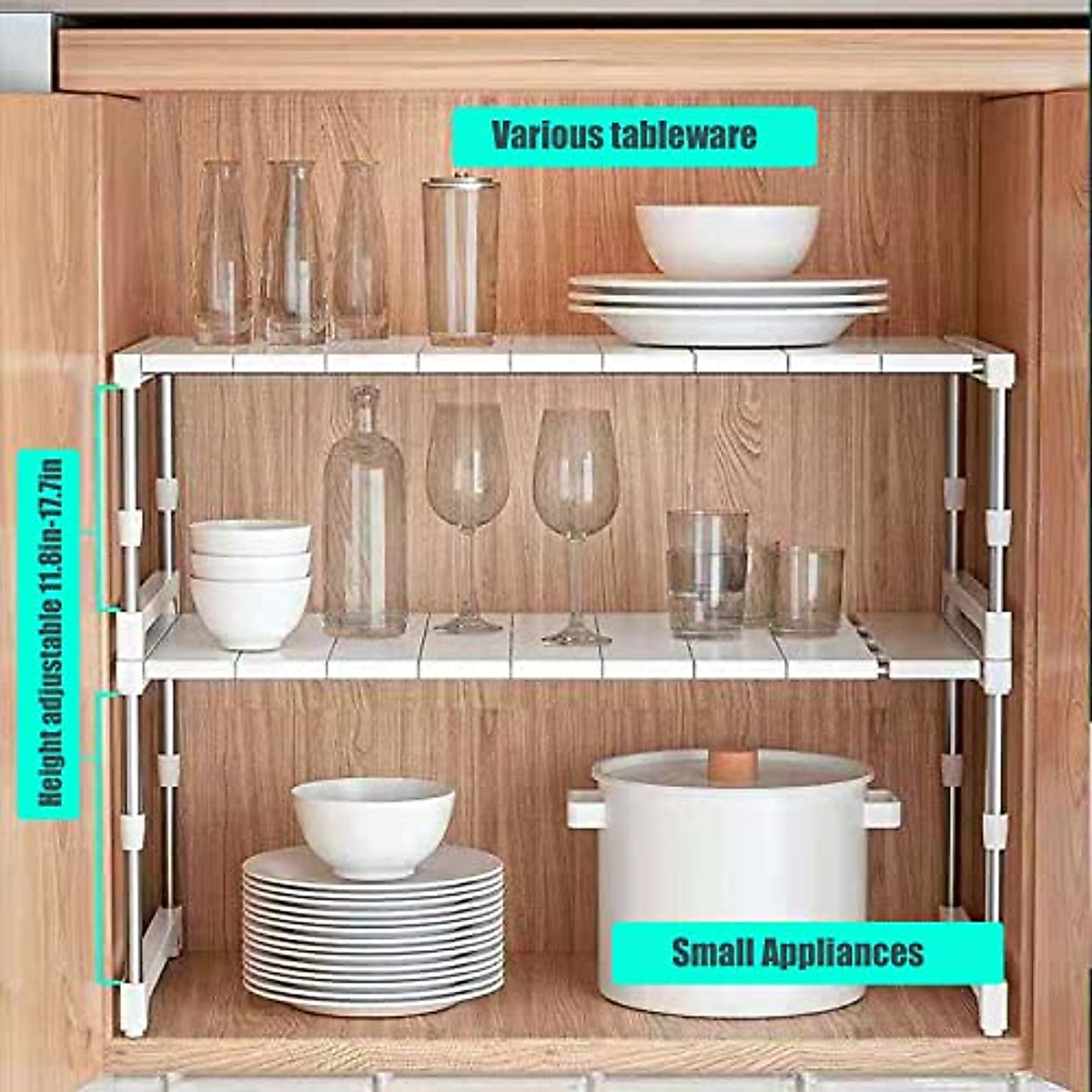 HDAIUCOV Upgraded Tension Shelf, Expandable Cabinet Shelf,Adjustable Height Shelves, Cabinet Pantry Shelf,Organization and Storage for Kitchen/Bathroom/Closet/Camper 17.3"-20.47"（15" Width） 1pcs