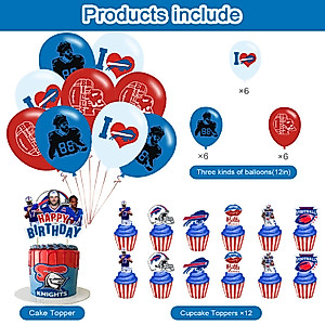 Bills Birthday Party Decorations,Buffalo Party Supplies,Buffalo Football Supplies Includes Happy Birthday Banner, Balloons, Cupcake Toppers, Cake Topper for Boys And Girls