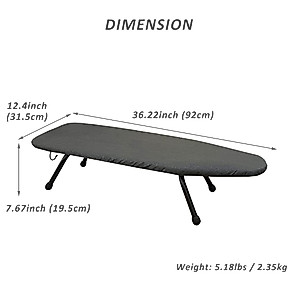 Fayaww 36x12in Table Top Ironing Board, Small Ironing Board with Removable Iron Rest, Metallic Ironing Cover and Thick Felt Pad, Black