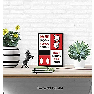 Mickey Bathroom Wall Art Print - Home Decoration, Room Decor For Kids, Childs, Childrens, Baby or Toddlers Bath, Restroom, Powder Room, Guest Bath - Gift for World Fans - 8x10 UNFRAMED print