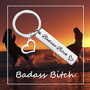 QIIER Badass Bitch Keychain Cancer Awareness Keychain Survivor Jewelry Graduation Gift Best Friend Keyring Gift (silver)