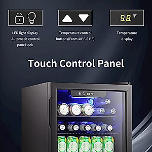 Antarctic Star Mini Fridge-100 Can Beverage Refrigerator Wine Cooler Clear Front Glass Door Small Drink Touch Screen for Soda Beer Bar Office Home 2.6 cu.ft