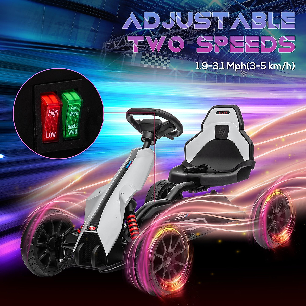 Aosom 12V Electric Go Kart for Kids, Outdoor Ride-On Toy with Forward Backward Drive & Adjustable Speed, Gift for Child 3-8 Years Old, White