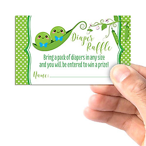 Two Peas In A Pod Twin Boys Diaper Raffle Tickets for Baby Showers, 20 2" X 3” Double Sided Insert Cards for Games by AmandaCreation, Bring a Pack of Diapers to Win Favors & Prizes!