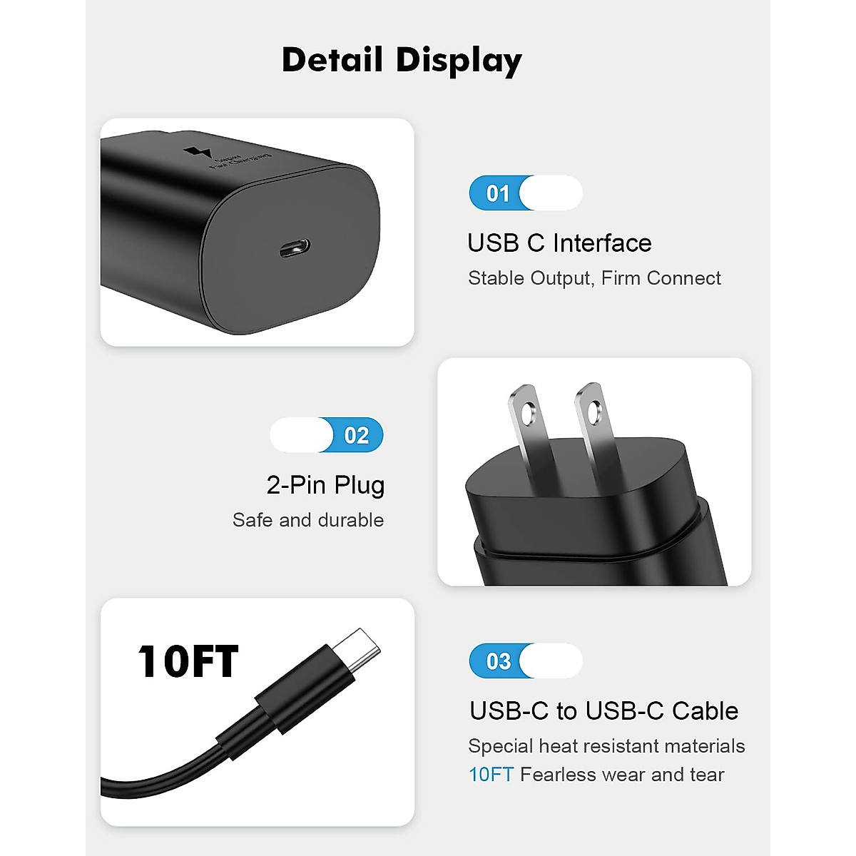 25W Fast Charge Type C Samsung Super Fast Charging 2 Pack with 10FT USB C Cable Charger for Samsung Galaxy S23 Ultra Charger S23/S23+/S22 Ultra/S22+/S22/S21/S20/Z Fold 4,3/Z Flip 4,3 S10/S9/S8