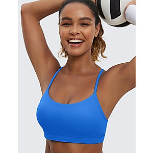 CRZ YOGA Butterluxe Womens Y Back Sports Bra - Padded Racerback Low Impact Spaghetti Thin Strap Workout Yoga Top Sparkle Blue Medium