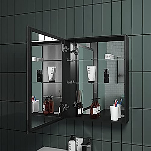 BluHouzz 20 Inch Led Bathroom Bathroom Medicine Cabinet with Mirror, Recessed or Surface Bathroom Mirror with Storage, Anti-Fog and LED Stepless Dimming Lighted Medicine Cabinet with Mirror (20IN)