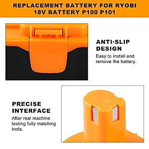 Amsbat 2-Pack 3600mAh Ni-Mh Replacement for Ryobi 18V Battery P100 P101 ABP1801 ABP1803 BPP-1813 BPP-1815 + P117 Replacement for Ryobi 18V Battery ONE+ Charger P117 P118 P119