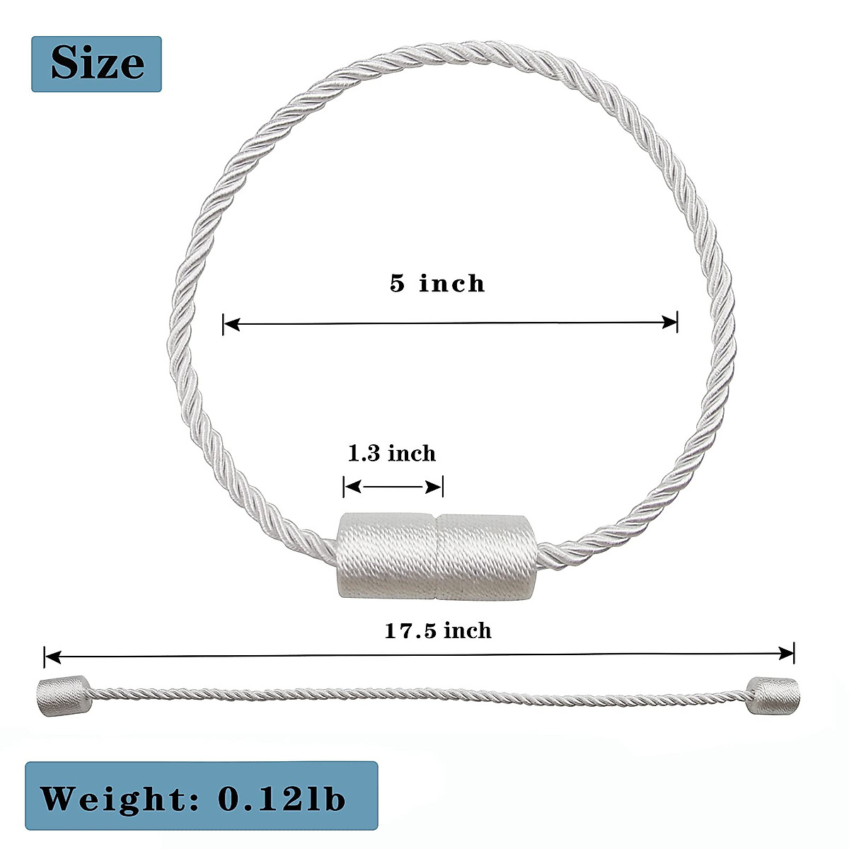 Porlau 2 Pack White Strong Magnetic Curtain Tiebacks Outdoor Elegant Decorative Tie Backs Modern Rope Tiebacks for Drapes Window Curtain Holdbacks for Draperies
