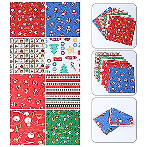 Healifty Fabrics 8Pcs Christmas Cotton Fabric Sheet Patchwork Cloth Quilting Precut Scraps Sewing Fabric Bundles for DIY Christmas Stocking Tree Wreath Doll 25x25cm Drapery