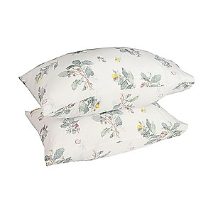 WBYCOTBED 100% Cotton White Queen Pillowcases Set, Botanical Printed Cozy and Lightweight Pillow Protector Case, Envelope Closure, Gifts for Women Men