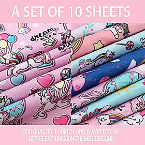 10 Pieces Unicorn Fabric Squares 20 x 20 Inch Precut Quilting Fabric Unicorn Rainbow Cartoon Pattern Fabric Bundles Unicorn Printed DIY Fabric for Home Decor Clothing Craft Sewing Crafts, 10 Designs