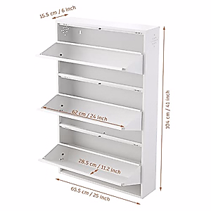 SPACEROCK 3 Drawers Shoe Storage Cabinet Wall Mounted & No-Assembly 25“ Metal Shoe Cabinet for Entryway, Hallway, and Corridor, Holds 12 Pair Shoes, White