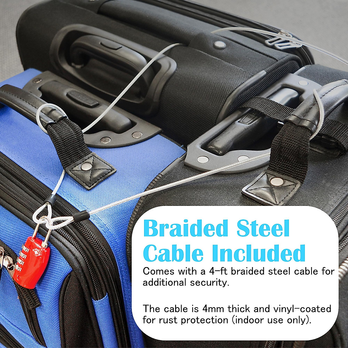 Lumintrail TSA Approved Locks, 4 Digit Combination Luggage Locks TSA Approved, Travel Locks for Luggage & Suitcase with 4-FT Steel Cable, Black, 2 Pack