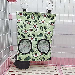 Lemengtree Small Animals Feeder Bag, Guinea Pig Hay Bag Rabbit Feeding Bag Hanging Feeder Sack Storage with 2 Holes for Chinchilla Hamsters Rabbit Guinea Pig Small Pets (Avocado)