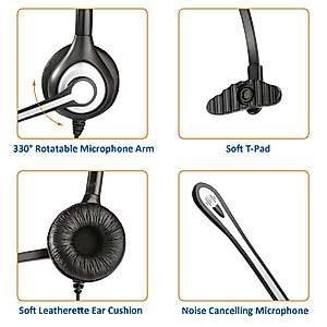 Wantek Corded Telephone Headset Mono w/Noise Canceling Mic Compatible with ShoreTel Plantronics Polycom Zultys Toshiba NEC Aspire Dterm Nortel Norstar Meridian Packet8 Landline Deskphones(F600S2)