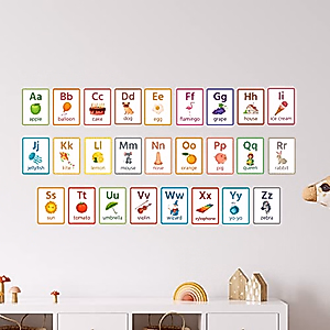Alphabet Wall Decals Fruits Letter Wall Stickers Animals Alphabet ABC Kids Wall Stickers Peel and Stick Removable Wall Stickers for Kids Nursery Bedroom Living Room Décor