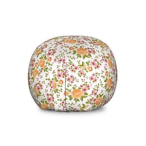 Ambesonne Flower Storage Toy Bag Chair, Vibrant Color Peony Pattern Poppy Love Wedding Celebrations Theme Print, Stuffed Animal Organizer Washable Bag, Large Size, Pale Orange Green Rose