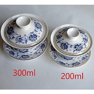 Eplze YBK Tech 10oz Large Gaiwan, Porcelain Kung Fu Tea Cup with Saucer and Lid, Chinese Traditional Gaiwan, Sancai Tea Bowl (4#)