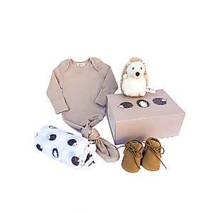 MOYA Baby Gift Box – Newborn Keepsake Box for Boy and Girl, Baby Clothes, Knotted Gown and Swaddle Blanket, Baby Shower Gifts Set for Unisex in a Box and a Basket, Baby Welcome Box, Baby Registry.