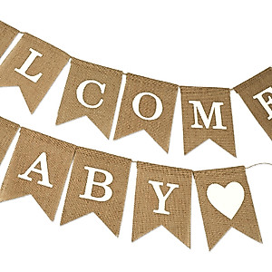 Anwyll Welcome Baby Burlap Banner,Baby Shower Decoration Banner,Pre-Strung Oh Welcome Baby Shower Sign for Backdrop,Adorable Neutral Gender Reveal Party Decor,Baby Announcement Sign for Girls Boys